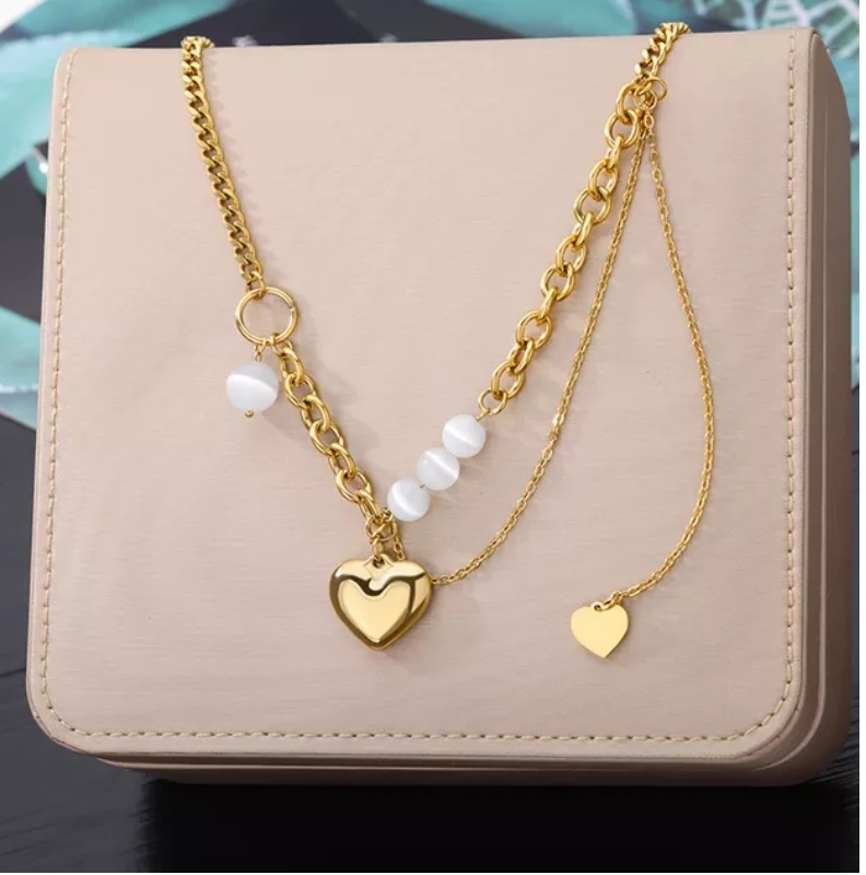 Collier acier inoxydable perle coeur | Autres au Maroc - Mouhim.Ma
