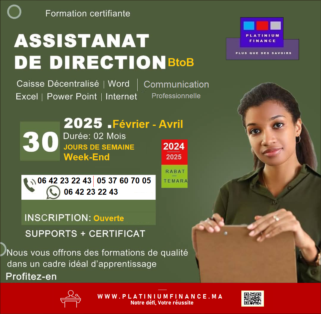 FORMATION OPERATIONNELLE -ASSISTANTE DE DIRECTION BtoB | Formations au Maroc - Mouhim.Ma