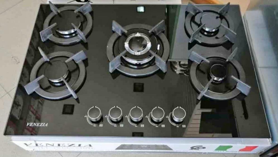 Venezia Plaque de cuisson 5 feux à gaz électrique 90x50 - En verre ...